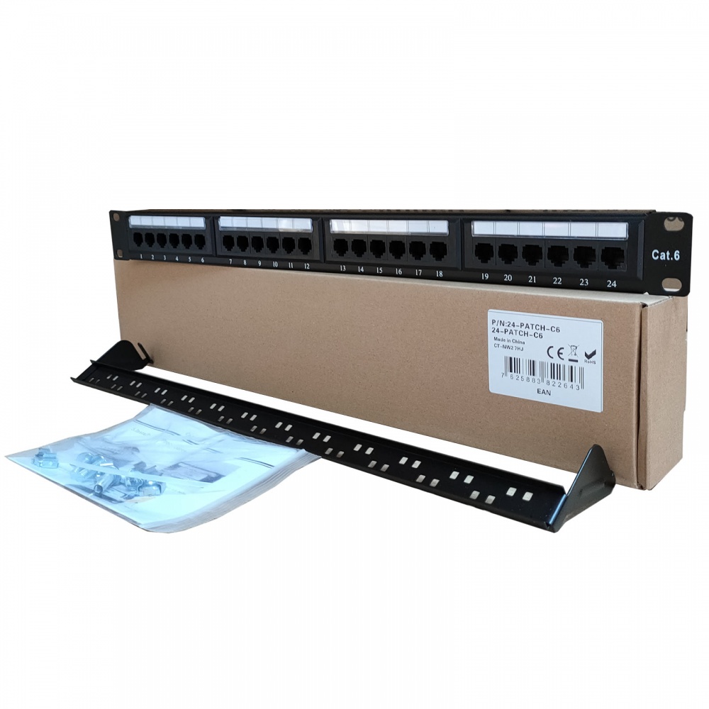 24 Port 19" Rack Mount RJ45 CAT6 Gigabit Patch Panel 1U UTP with Back ...